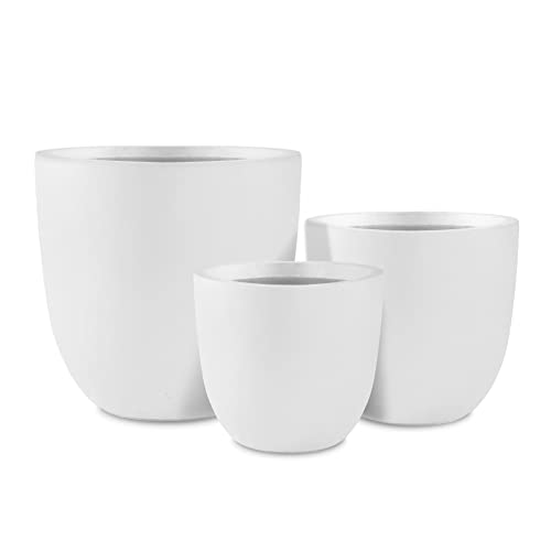 Kante 18", 14", and 10" W Pure White Concrete Round Planters (Set of 3), Outdoor Indoor Modern Planter Pots, Lightweight, Weather Resistant, Seamless with Drainage Hole (RC0050ABC-C80011)