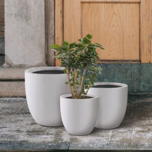 Kante 18", 14", and 10" W Pure White Concrete Round Planters (Set of 3), Outdoor Indoor Modern Planter Pots, Lightweight, Weather Resistant, Seamless with Drainage Hole (RC0050ABC-C80011)