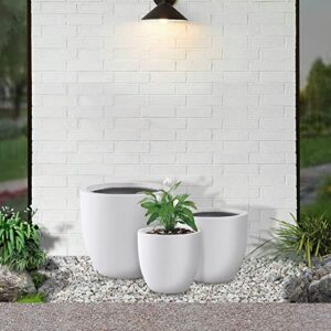 Kante 18", 14", and 10" W Pure White Concrete Round Planters (Set of 3), Outdoor Indoor Modern Planter Pots, Lightweight, Weather Resistant, Seamless with Drainage Hole (RC0050ABC-C80011)