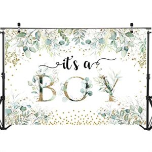 Mocsicka It's a Boy Backdrop Boy Baby Shower Greenery Eucalyptus Baby Shower Party Decorations Banner 7x5ft Summer Green Leaves Boy Baby Shower Photography Background