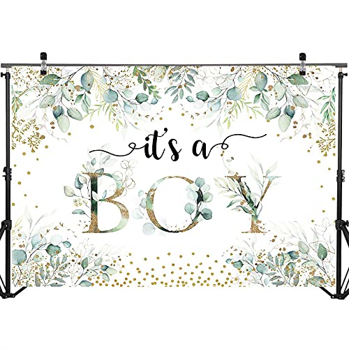 Mocsicka It's a Boy Backdrop Boy Baby Shower Greenery Eucalyptus Baby Shower Party Decorations Banner 7x5ft Summer Green Leaves Boy Baby Shower Photography Background