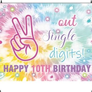 Hilioens 7×5ft Out Single Digits Happy 10th Birthday Backdrop Tie Dye Rainbow Girls Birthday I'm 10 Background for Photography Girls Tenth Birthday Party Banner Decorations