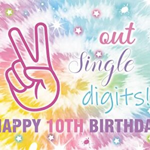 Hilioens 7×5ft Out Single Digits Happy 10th Birthday Backdrop Tie Dye Rainbow Girls Birthday I'm 10 Background for Photography Girls Tenth Birthday Party Banner Decorations