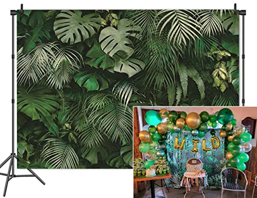 8x6ft Green Tropical Palm Leaves Picture Photography Backdrop Jungle Safari Plants Photo Background for Hawaiian Luau Party Decor Banner Birthday Baby Shower Supplies