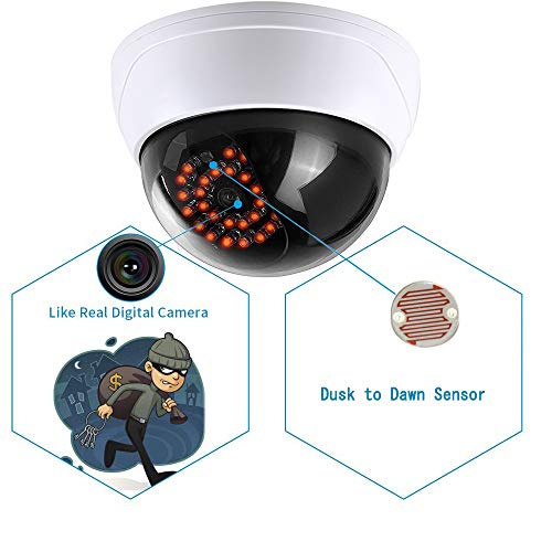 INKECI Simulated Surveillance Cameras, Dummy Security Camera, Fake Cameras CCTV Surveillance Systemwith Realistic Simulated LEDs,for Home Security Warning Sticker Outdoor/Indoor Use (2pack)