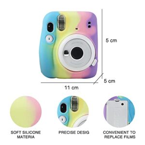 CAIYOULE Protective Silicone Case for Fujifilm Instax Mini 11 Camera with Gradient Adjustable Detachable Shoulder Strap - Iridescent Dark Blue