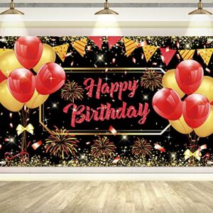 red black gold happy birthday banner decorations large red birthday backdrop sign in birthday decorations photo booth background for men women girls birthday anniversary party supplies 71x44inch