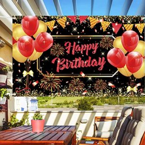 Red Black Gold Happy Birthday Banner Decorations Large Red Birthday Backdrop Sign in Birthday Decorations Photo Booth Background for Men Women Girls Birthday Anniversary Party Supplies 71x44Inch