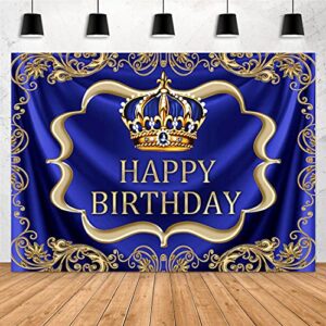 aperturee royal blue and gold happy birthday backdrop 7x5ft little baby boy prince king crown photography background celebration party decoration supplies cake table banner photo booth prop