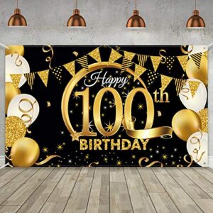 birthday party decoration extra large fabric black gold sign poster for anniversary photo booth backdrop background banner, birthday party supplies, 72.8 x 43.3 inch (100th)