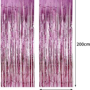 BEISHIDA 2 Pack Foil Fringe Curtain,Pink Tinsel Metallic Curtains Photo Backdrop Streamer Curtain for Wedding Bridal Shower Birthday Bachelorette New Year Decor(3.28 ft x 6.56 ft)