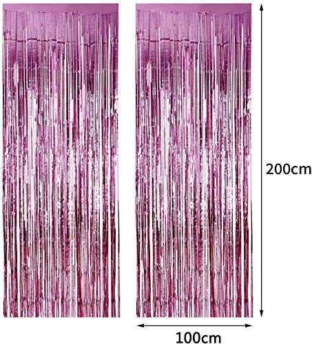 BEISHIDA 2 Pack Foil Fringe Curtain,Pink Tinsel Metallic Curtains Photo Backdrop Streamer Curtain for Wedding Bridal Shower Birthday Bachelorette New Year Decor(3.28 ft x 6.56 ft)