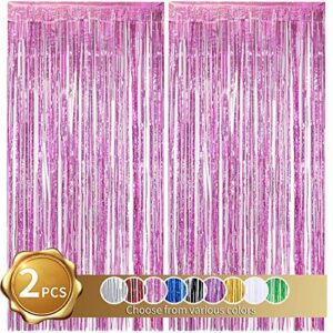 beishida 2 pack foil fringe curtain,pink tinsel metallic curtains photo backdrop streamer curtain for wedding bridal shower birthday bachelorette new year decor(3.28 ft x 6.56 ft)