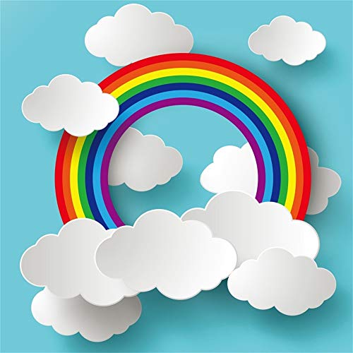 AOFOTO 6x6ft Cartoon Rainbow Clouds on Blue Paper Backdrop for Photography Girl Boy Baby Shower Photo Booth Kids Children Birthday Party Decoration Wallpaper Photo Studio Props