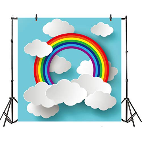 AOFOTO 6x6ft Cartoon Rainbow Clouds on Blue Paper Backdrop for Photography Girl Boy Baby Shower Photo Booth Kids Children Birthday Party Decoration Wallpaper Photo Studio Props