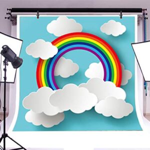 AOFOTO 6x6ft Cartoon Rainbow Clouds on Blue Paper Backdrop for Photography Girl Boy Baby Shower Photo Booth Kids Children Birthday Party Decoration Wallpaper Photo Studio Props