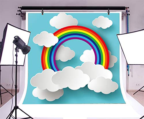 AOFOTO 6x6ft Cartoon Rainbow Clouds on Blue Paper Backdrop for Photography Girl Boy Baby Shower Photo Booth Kids Children Birthday Party Decoration Wallpaper Photo Studio Props