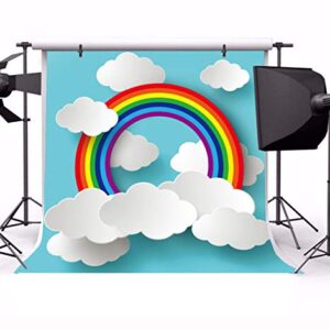 AOFOTO 6x6ft Cartoon Rainbow Clouds on Blue Paper Backdrop for Photography Girl Boy Baby Shower Photo Booth Kids Children Birthday Party Decoration Wallpaper Photo Studio Props