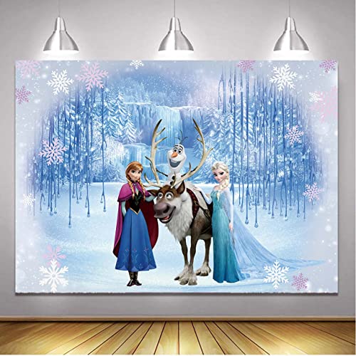 Frozen Ice World Princess Backdrop Winter Frozen Birthday Party Decoration Winter Children Photography Backdrop (8x6FT)