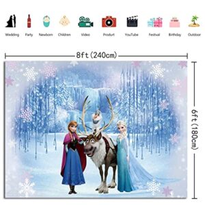 Frozen Ice World Princess Backdrop Winter Frozen Birthday Party Decoration Winter Children Photography Backdrop (8x6FT)