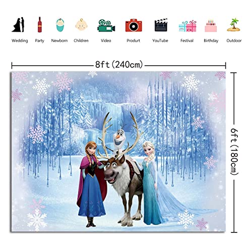 Frozen Ice World Princess Backdrop Winter Frozen Birthday Party Decoration Winter Children Photography Backdrop (8x6FT)