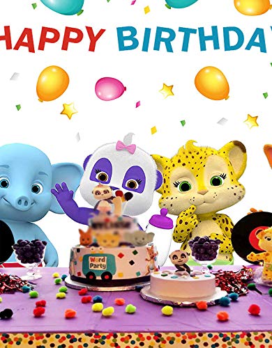 Cartoon Confetti Balloon Baby Animals Photography Backdrop for Baby Children First Birthday Party Decorations Word Party Photo Background Photo Booth Cake Table Supply Vinyl 5x3ft Banner