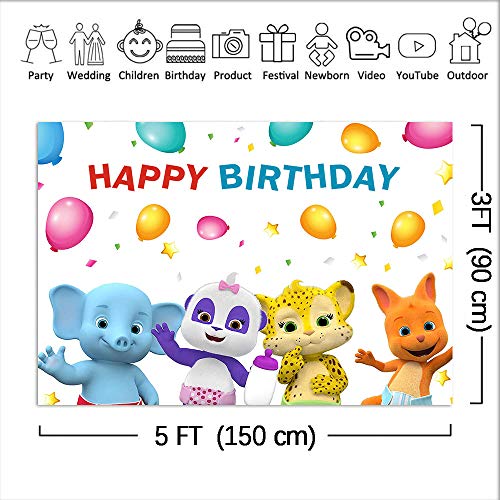 Cartoon Confetti Balloon Baby Animals Photography Backdrop for Baby Children First Birthday Party Decorations Word Party Photo Background Photo Booth Cake Table Supply Vinyl 5x3ft Banner