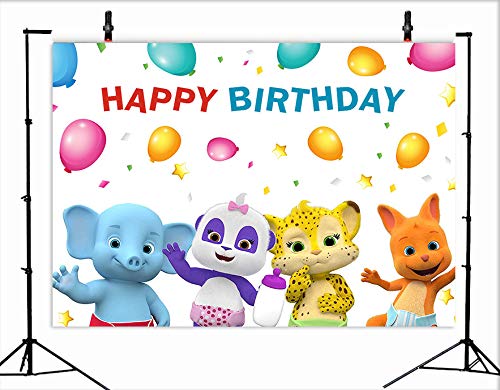 Cartoon Confetti Balloon Baby Animals Photography Backdrop for Baby Children First Birthday Party Decorations Word Party Photo Background Photo Booth Cake Table Supply Vinyl 5x3ft Banner