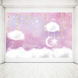 MEHOFOTO Sweet Pink and White Cloud Photo Studio Backdrop Props Princess Birthday Girl Baby Shower Party Decorations Hanging Gold Stars Twinkle Twinkle Little Stars Photography Background Banner 7x5ft