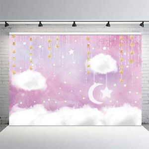 MEHOFOTO Sweet Pink and White Cloud Photo Studio Backdrop Props Princess Birthday Girl Baby Shower Party Decorations Hanging Gold Stars Twinkle Twinkle Little Stars Photography Background Banner 7x5ft