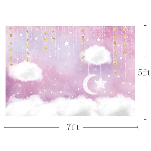 MEHOFOTO Sweet Pink and White Cloud Photo Studio Backdrop Props Princess Birthday Girl Baby Shower Party Decorations Hanging Gold Stars Twinkle Twinkle Little Stars Photography Background Banner 7x5ft