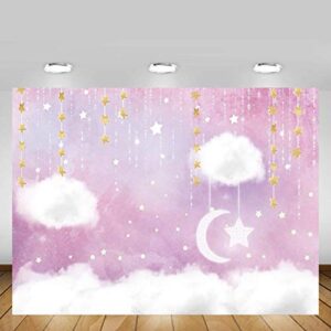 MEHOFOTO Sweet Pink and White Cloud Photo Studio Backdrop Props Princess Birthday Girl Baby Shower Party Decorations Hanging Gold Stars Twinkle Twinkle Little Stars Photography Background Banner 7x5ft