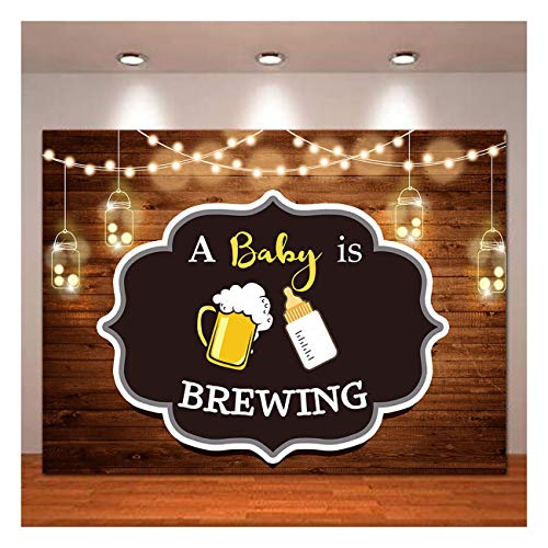 A Baby is Brewing Themed Photography Backdrop for Baby Shower Party Banner Decorations Vinyl Beer Bottle Rustic Wood Glitter Photo Background 5x3ft Photo Booth Studio Props Cake Table Supplies