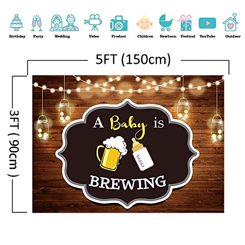 A Baby is Brewing Themed Photography Backdrop for Baby Shower Party Banner Decorations Vinyl Beer Bottle Rustic Wood Glitter Photo Background 5x3ft Photo Booth Studio Props Cake Table Supplies