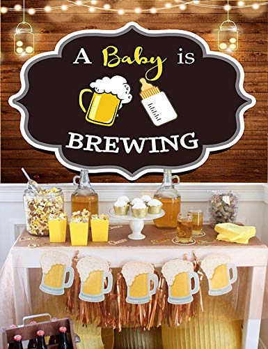 A Baby is Brewing Themed Photography Backdrop for Baby Shower Party Banner Decorations Vinyl Beer Bottle Rustic Wood Glitter Photo Background 5x3ft Photo Booth Studio Props Cake Table Supplies