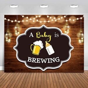 A Baby is Brewing Themed Photography Backdrop for Baby Shower Party Banner Decorations Vinyl Beer Bottle Rustic Wood Glitter Photo Background 5x3ft Photo Booth Studio Props Cake Table Supplies