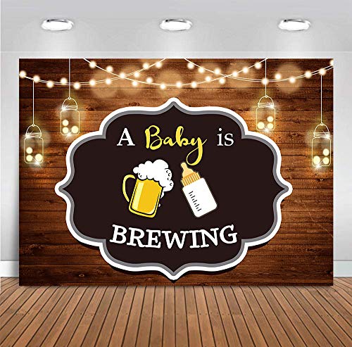 A Baby is Brewing Themed Photography Backdrop for Baby Shower Party Banner Decorations Vinyl Beer Bottle Rustic Wood Glitter Photo Background 5x3ft Photo Booth Studio Props Cake Table Supplies