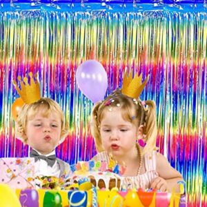 Rainbow Foil Fringe Curtain Backdrop Tinsel Photo Booth Props for Birthday Gay Pride Day Circus Bachelorette Wedding Engagement Bridal Shower Baby Shower Happy New Year Party Decorations - 2 Packs