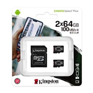 Kingston 64GB microSDHC Canvas Select Plus 100MB/s Read A1 Class 10 UHS-I 2-Pack Memory Card + Adapter (SDCS2/64GB-2P1A)