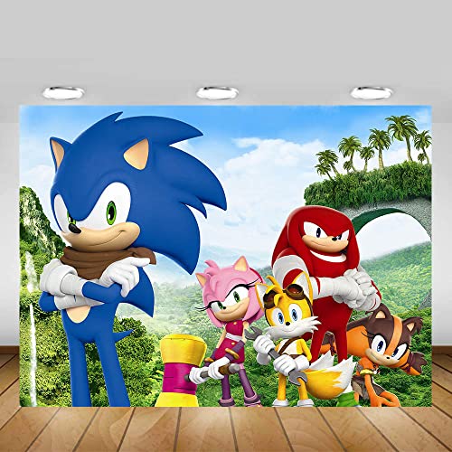 jushengyuan Sonic Hedgehog Photography Backdrop Newborn Baby Shower Palm Mountain Scenery Photo Background Baby Children Happy 1st Birthday Banner Decorations Party Supplies Vinyl 5x3ft