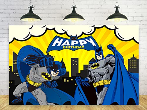 Bat Hero Backdrop for Birthday Party Decorations Blue Bat Hero Background for Baby Shower Party Cake Table Decorations Supplies Superhero Theme Banner 5x3ft