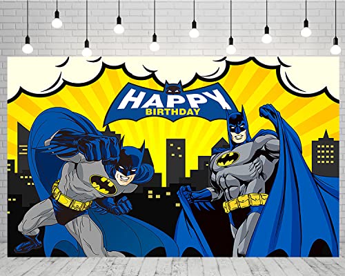 Bat Hero Backdrop for Birthday Party Decorations Blue Bat Hero Background for Baby Shower Party Cake Table Decorations Supplies Superhero Theme Banner 5x3ft