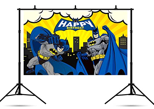 Bat Hero Backdrop for Birthday Party Decorations Blue Bat Hero Background for Baby Shower Party Cake Table Decorations Supplies Superhero Theme Banner 5x3ft