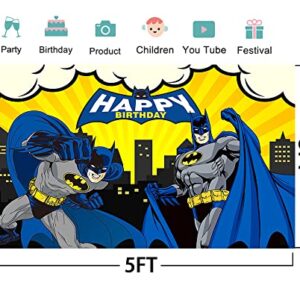 Bat Hero Backdrop for Birthday Party Decorations Blue Bat Hero Background for Baby Shower Party Cake Table Decorations Supplies Superhero Theme Banner 5x3ft