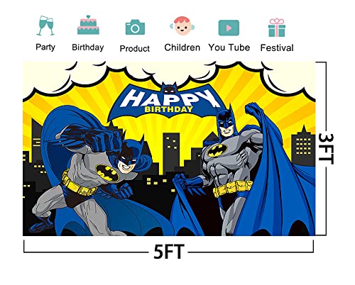 Bat Hero Backdrop for Birthday Party Decorations Blue Bat Hero Background for Baby Shower Party Cake Table Decorations Supplies Superhero Theme Banner 5x3ft