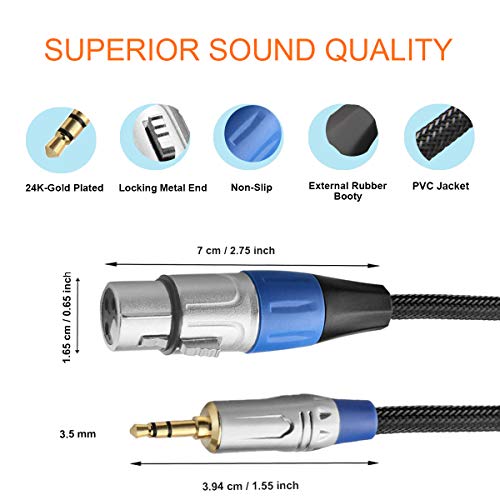 tisino XLR to 3.5mm Microphone Cable, XLR Female to 1/8 inch Mic Cord for Camcorders, DSLR Cameras, Computer Recording Device, and More - 3.3 feet