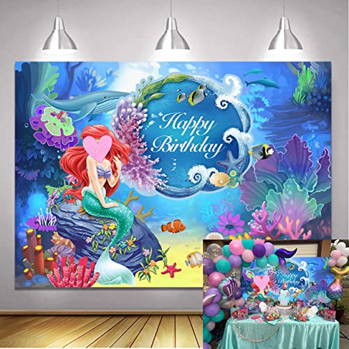 Dost Mermaid Themed Backdrop Under The Sea Little Mermaid Backdrop Mermaid Princess Girls Birthday Party Decoration Ariel Mermaid Photo Backdrop(7x5FT), Dost-cy257-7x5FT