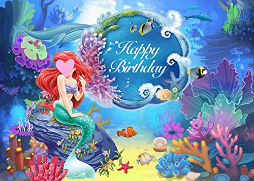 Dost Mermaid Themed Backdrop Under The Sea Little Mermaid Backdrop Mermaid Princess Girls Birthday Party Decoration Ariel Mermaid Photo Backdrop(7x5FT), Dost-cy257-7x5FT