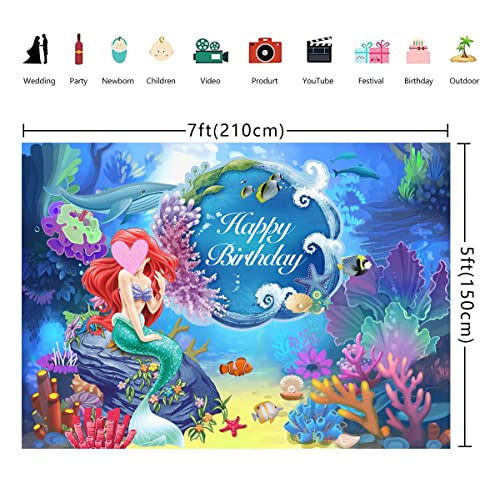 Dost Mermaid Themed Backdrop Under The Sea Little Mermaid Backdrop Mermaid Princess Girls Birthday Party Decoration Ariel Mermaid Photo Backdrop(7x5FT), Dost-cy257-7x5FT