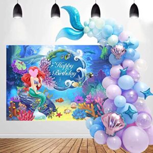 Dost Mermaid Themed Backdrop Under The Sea Little Mermaid Backdrop Mermaid Princess Girls Birthday Party Decoration Ariel Mermaid Photo Backdrop(7x5FT), Dost-cy257-7x5FT